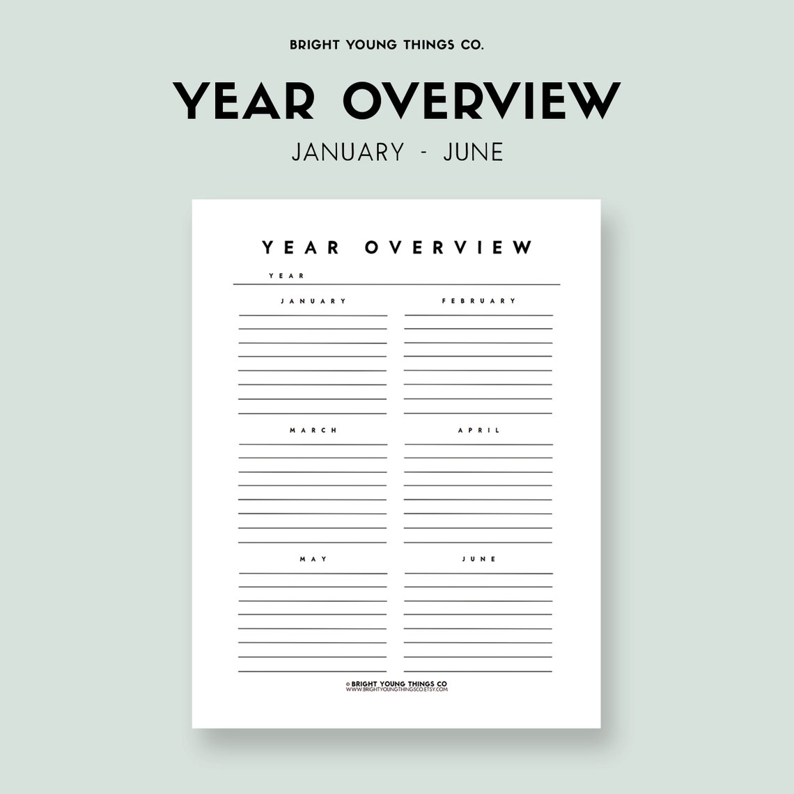 Yearly Overview, Year at a Glance, Two Page Yearly Planner, 12 Month ...