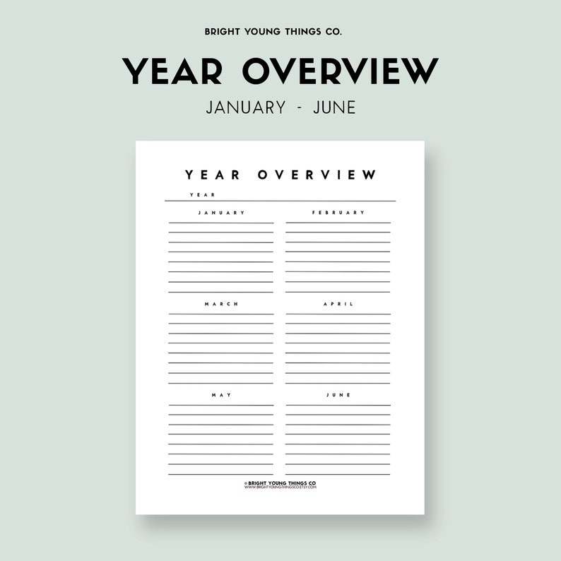 Yearly Overview, Year at a Glance, Two Page Yearly Planner, 12 Month ...