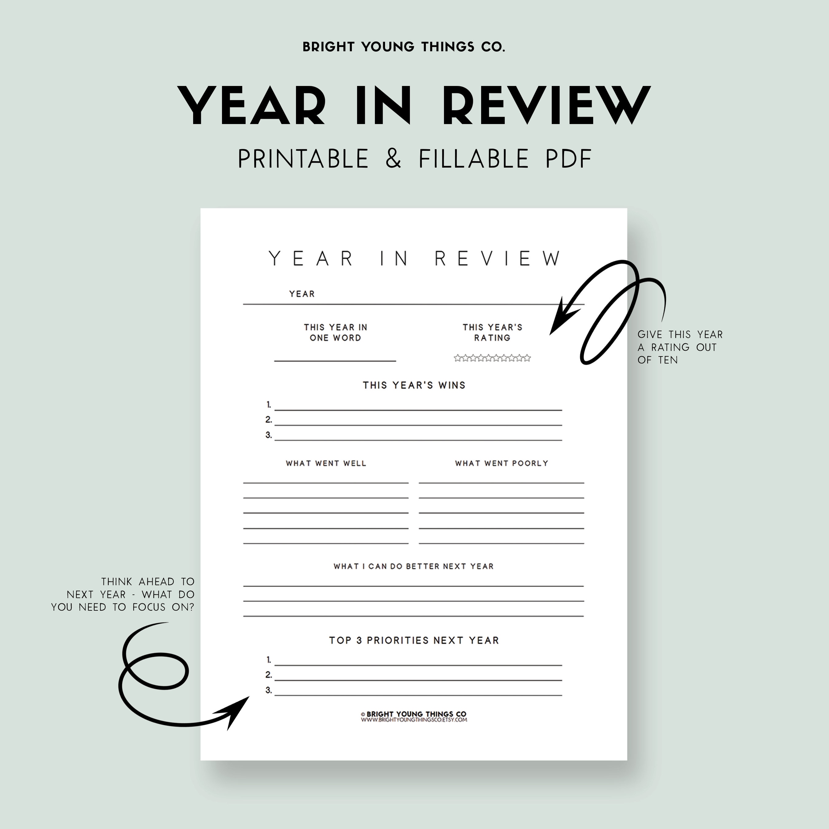 Year in Review, Yearly Review, Self Reflection Journal, Self Reflection ...