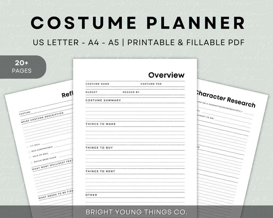 Printable Costume Planner, Halloween Costume Planner, Ren Faire Costume ...