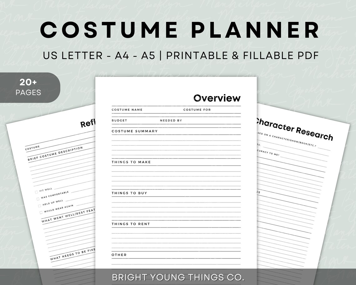 Printable Costume Planner, Halloween Costume Planner, Ren Faire Costume ...