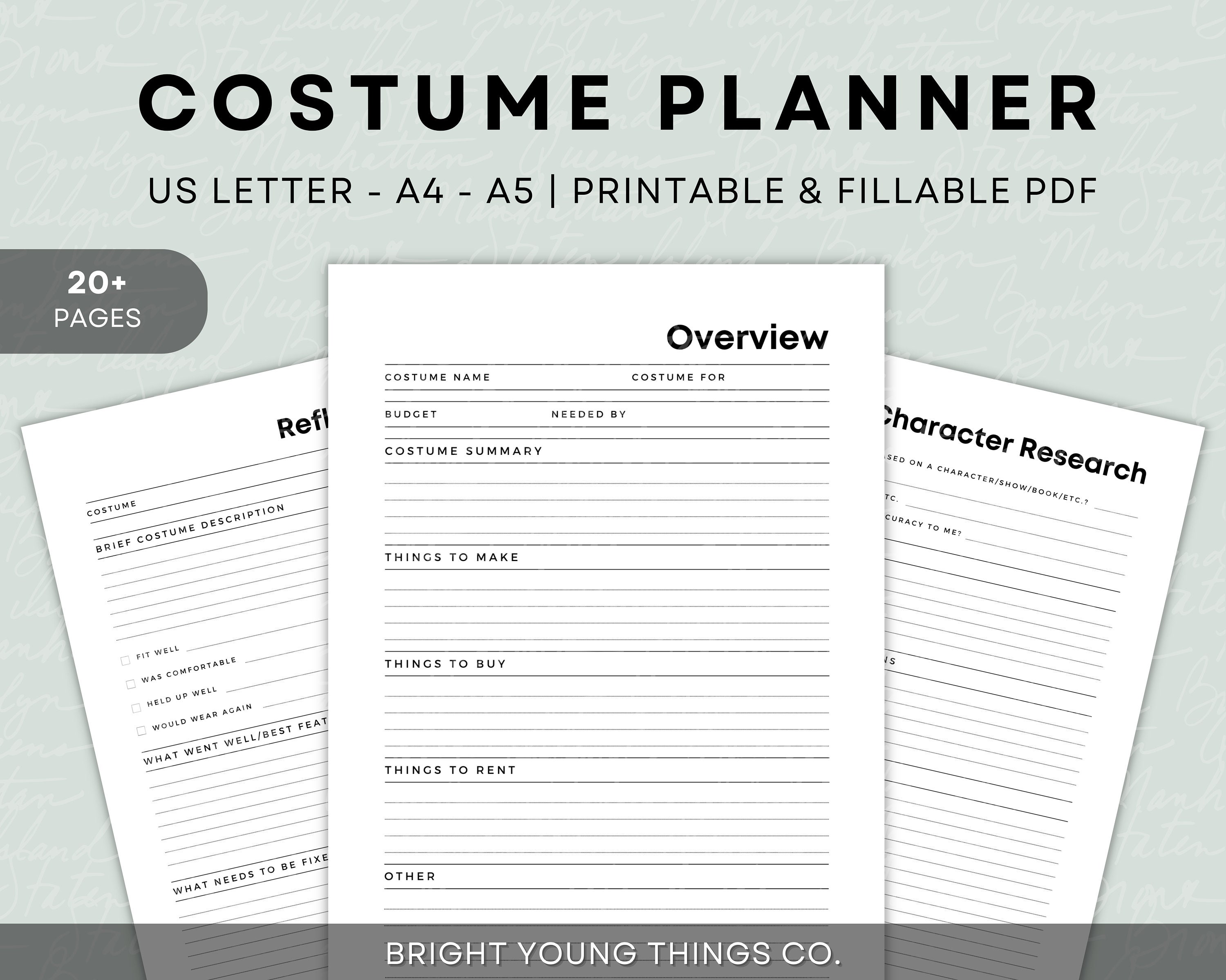 Printable Costume Planner, Halloween Costume Planner, Ren Faire Costume ...