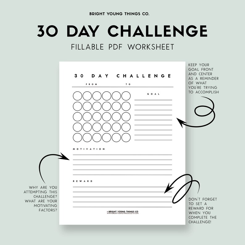 30 Day Challenge Printable PDF, 30 Day Challenge Fillable PDF Worksheet ...