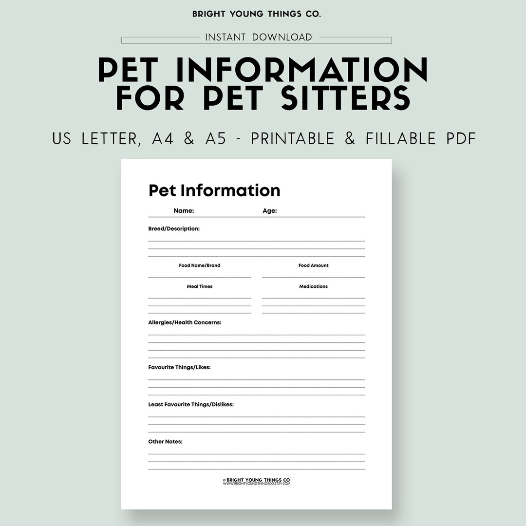 Pet Sitter Notes Printable PDF, Pet Sitter Notes Printable PDF, Pet ...