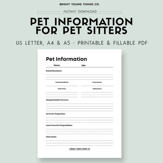 Pet Sitter Notes Printable PDF Pet Sitter Notes Printable - Etsy