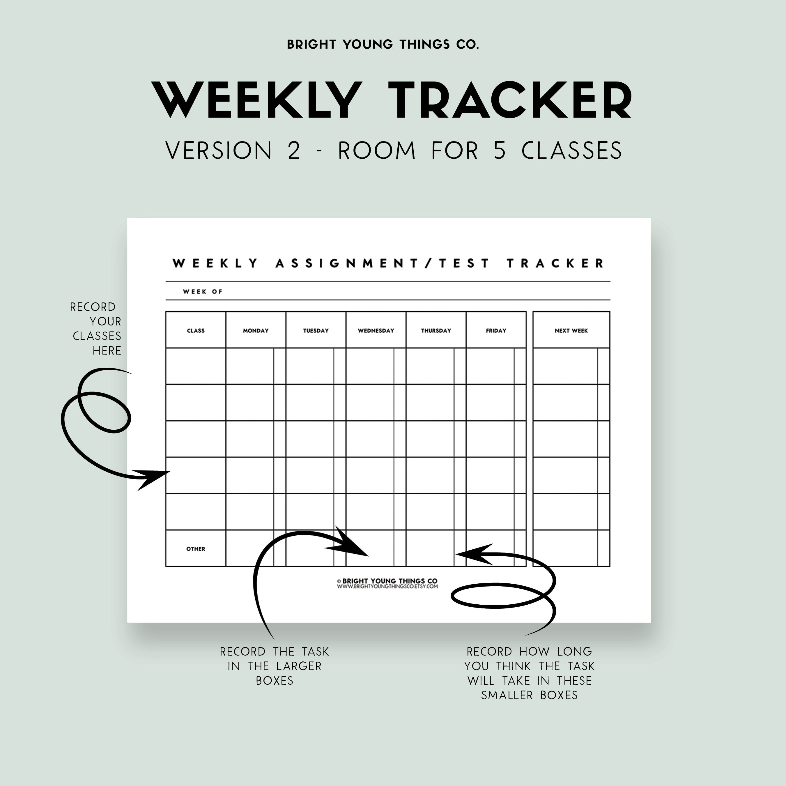 Test and Assignment Weekly Plan, Assignment Tracker Printable ...