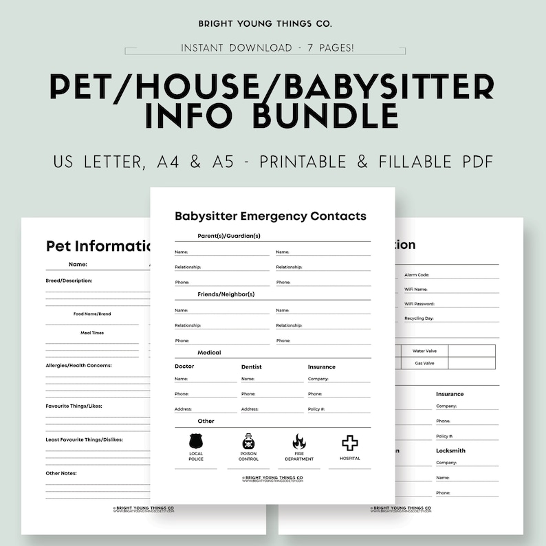Babysitter Information Printable, House Sitter Instructions, Printable ...
