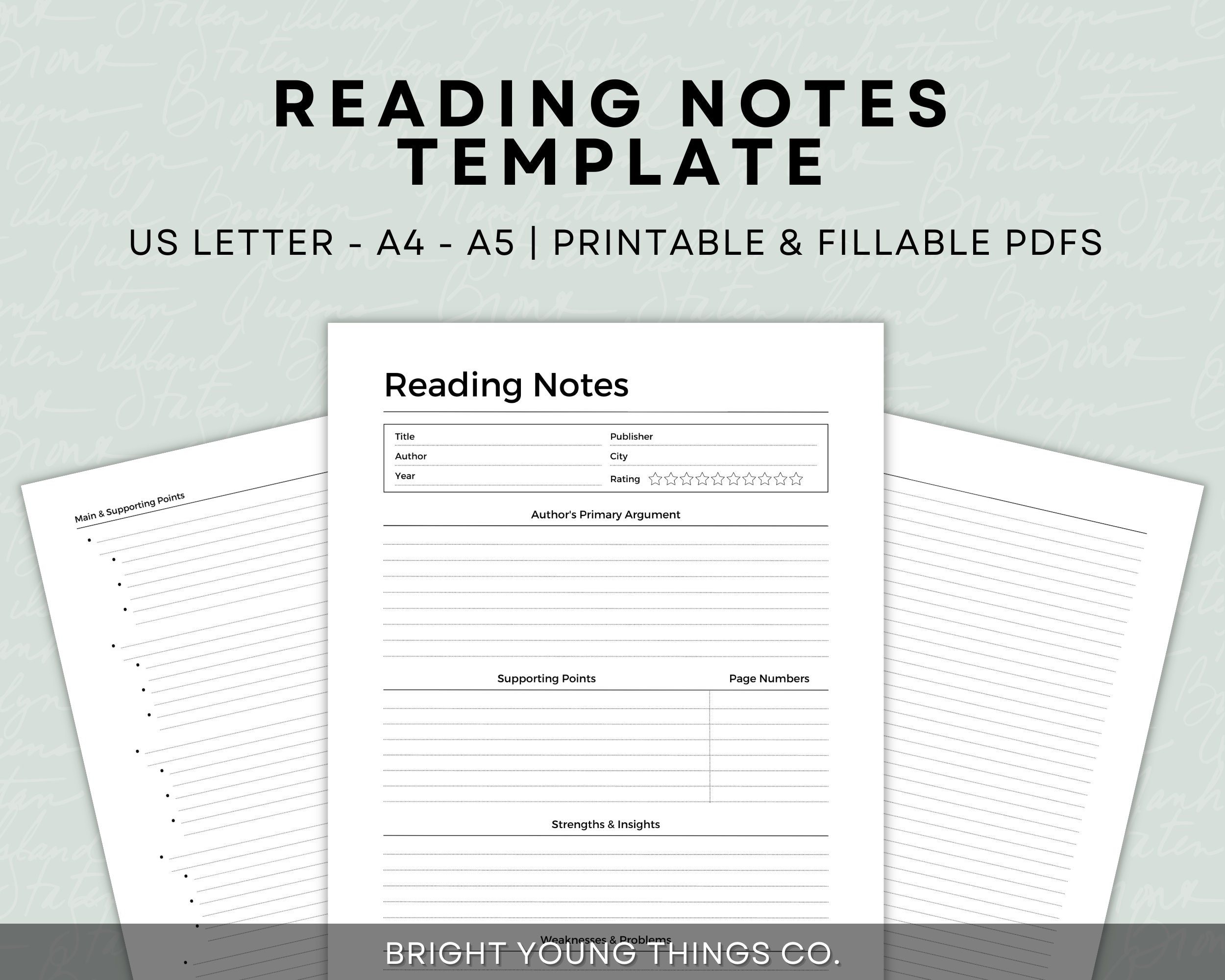Reading Notes Worksheet, Book Notes Printable, Reading Log Printable ...