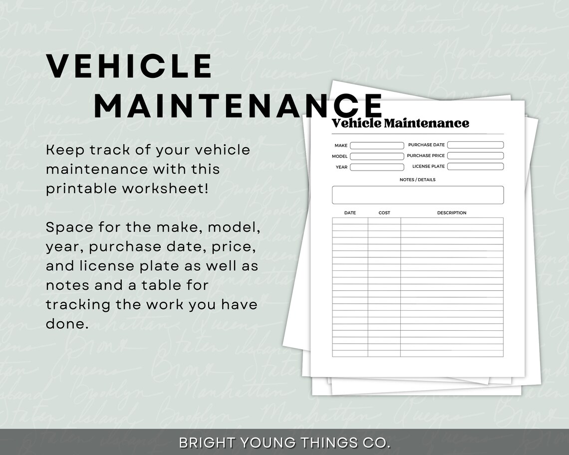 Vehicle Maintenance Tracker, Vehicle Maintenance Log Book Print ...