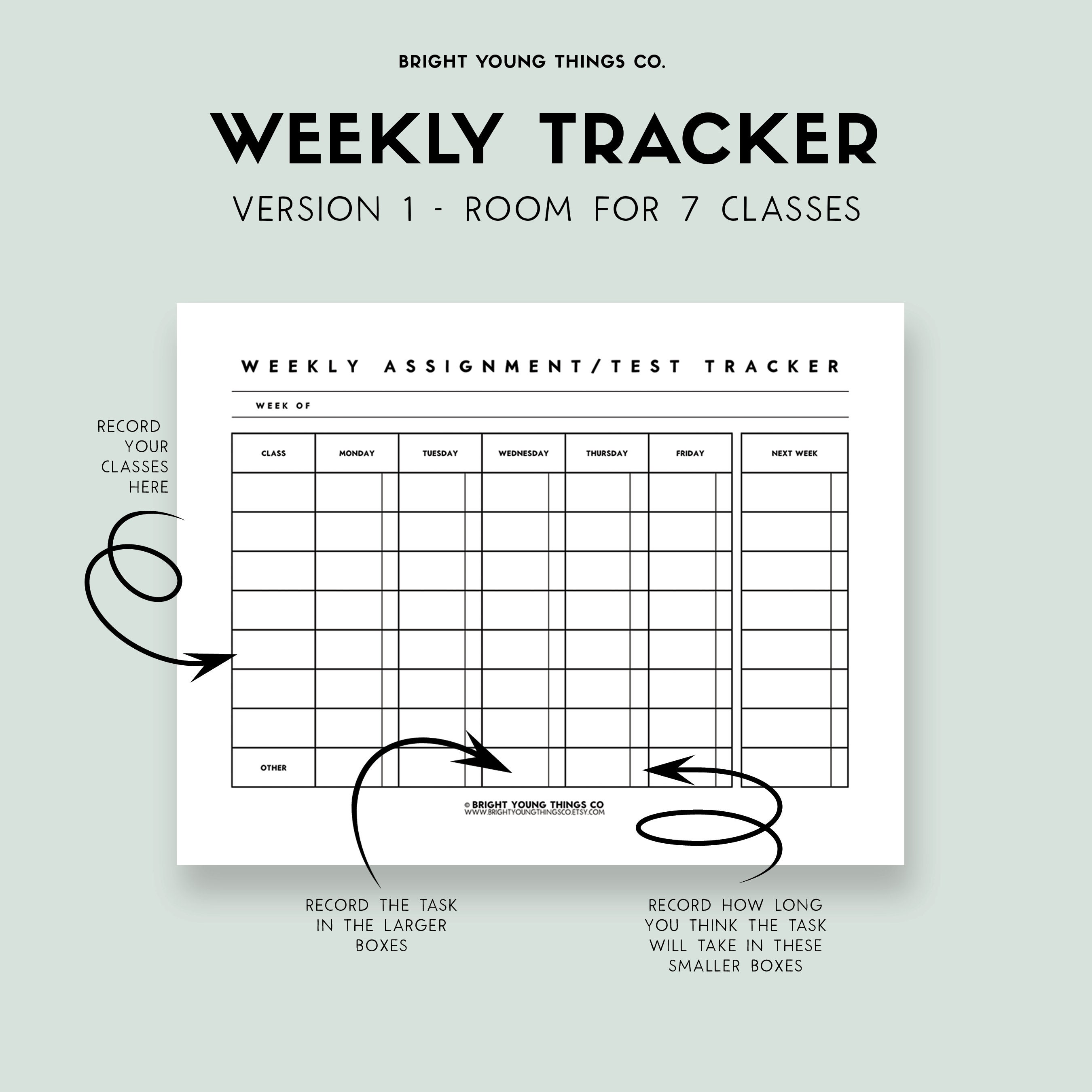 Test and Assignment Weekly Plan, Assignment Tracker Printable ...