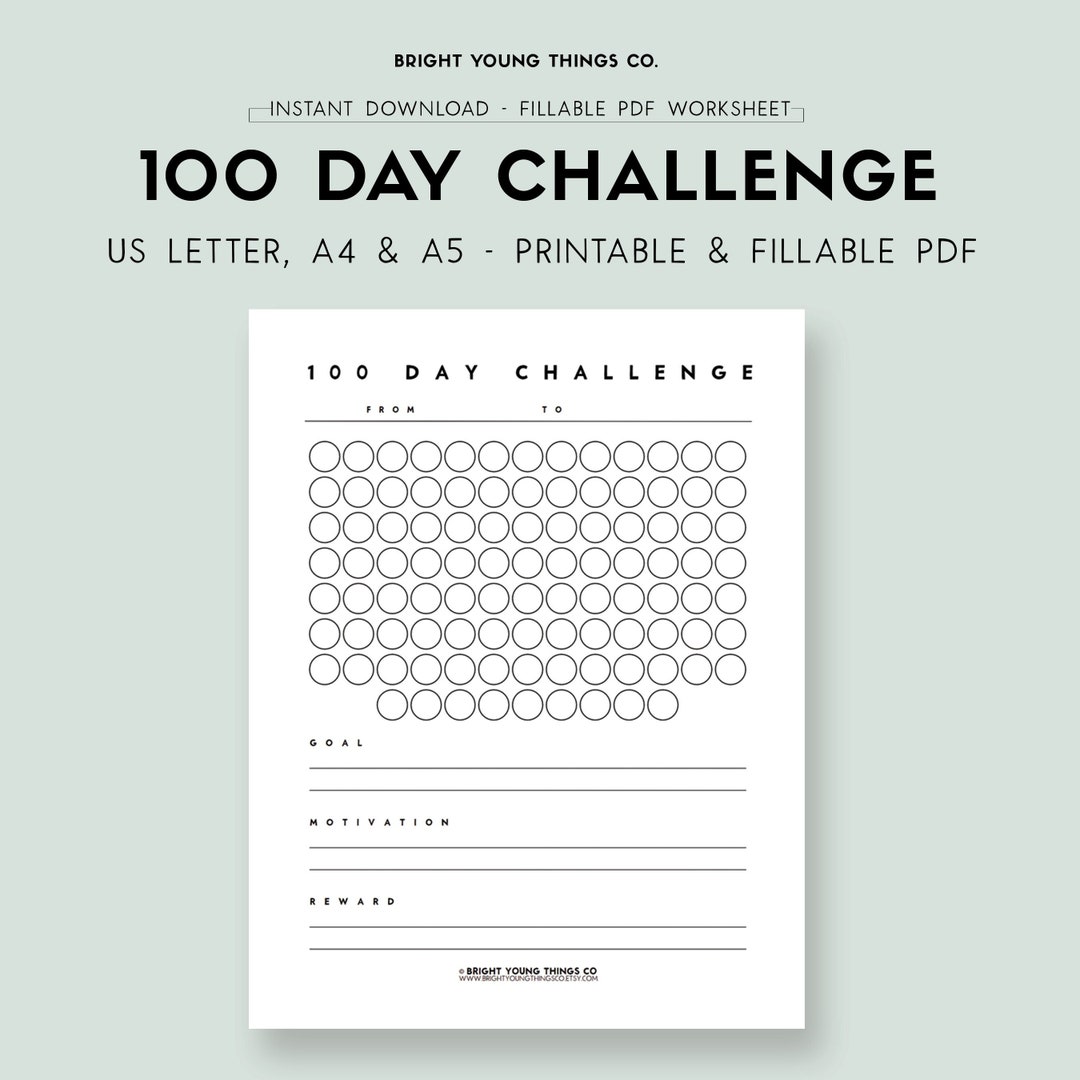 100 Day Challenge Printable PDF, 100 Day Challenge Fillable PDF ...