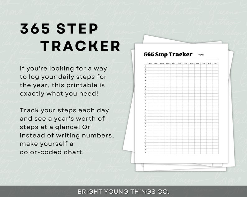 Annual Step Tracker, 365 Days Step Tracker, Printable Step Tracker ...