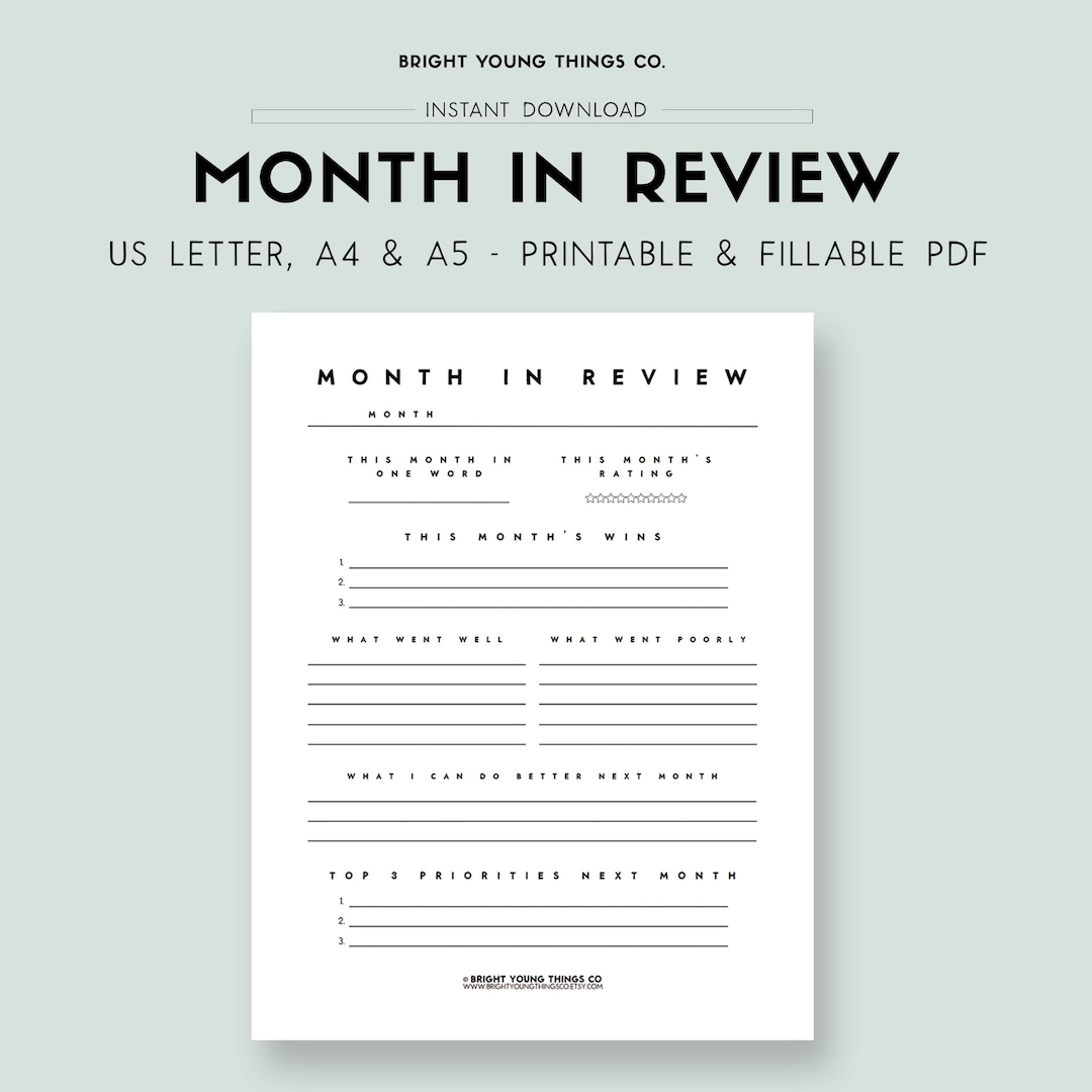 Monthly Reflection Printable, Monthly Reflection Journal, Self ...