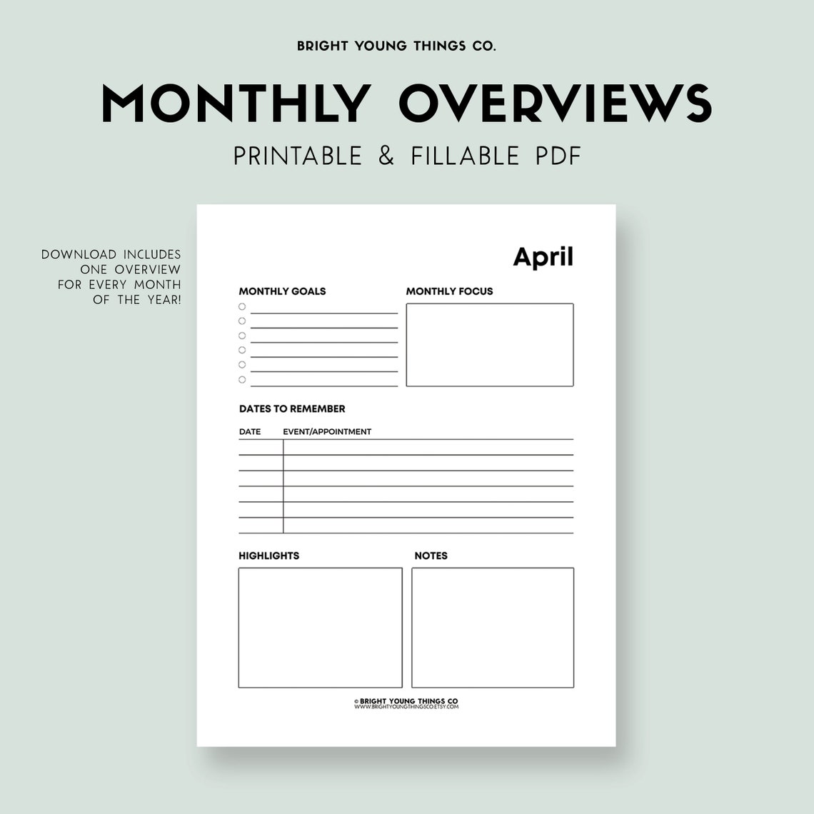 Monthly Overview, Printable Month Planner, Month at a Glance, Printable ...