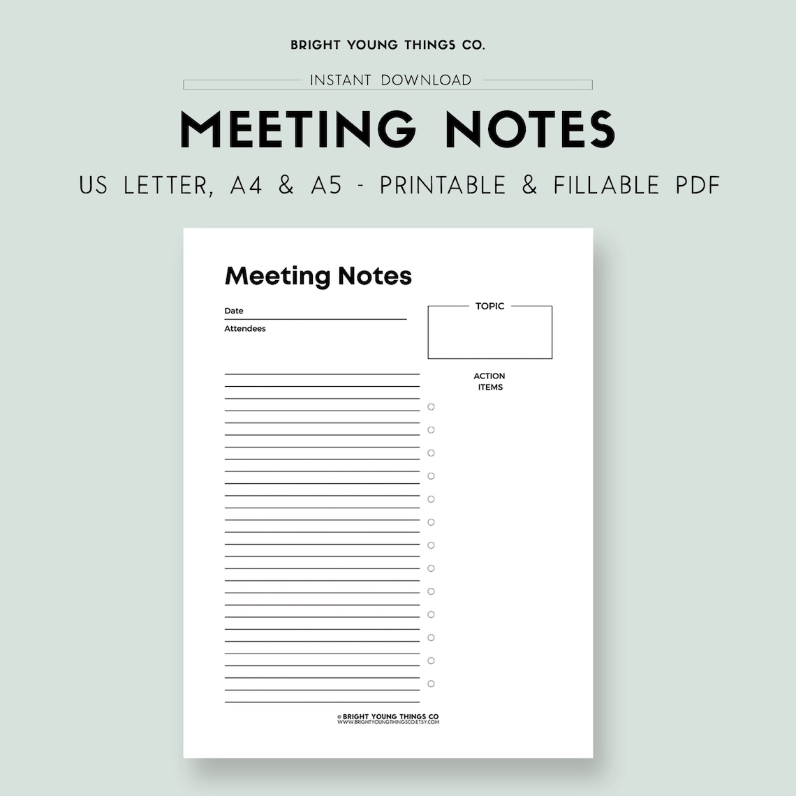 Meeting Notes Template, Printable Meeting Notes Worksheet, Meeting ...