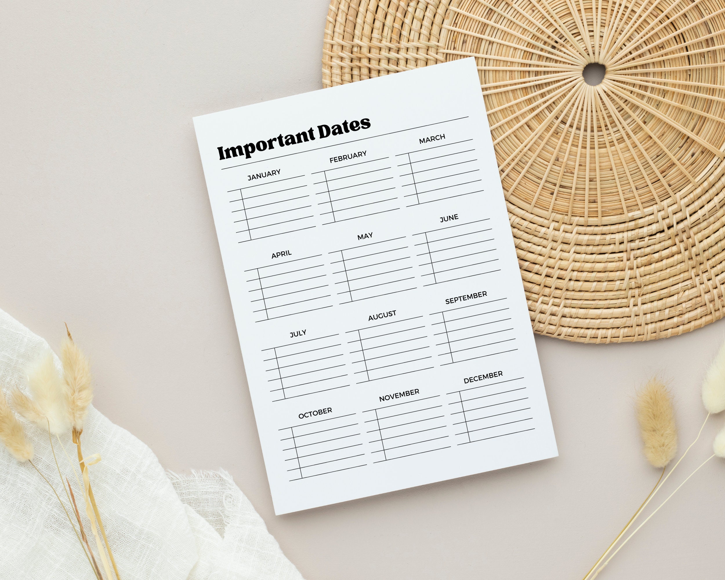 Yearly Important Dates Printable Template, Birthday Calendar ...