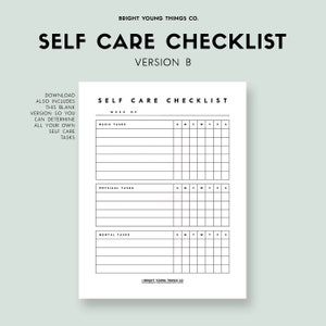 Self Care Checklist Printable, Printable Self Care Planner, Printable ...
