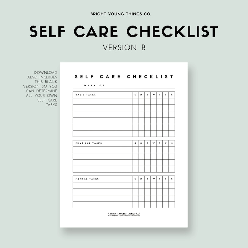 Self Care Checklist Printable, Printable Self Care Planner, Printable ...