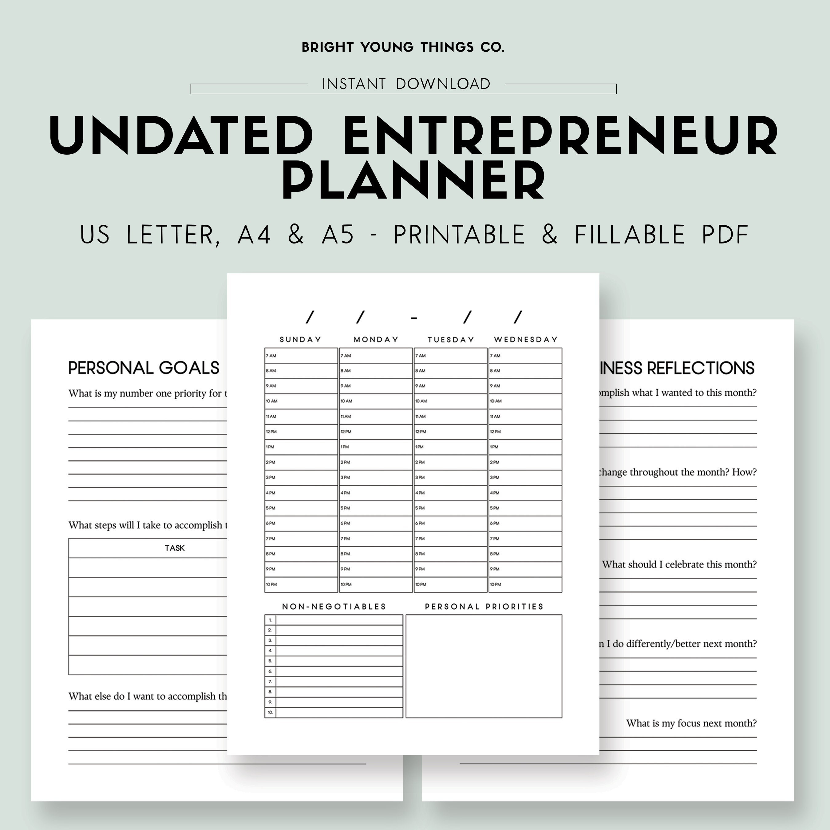 Entrepreneur Planner Printable, Side Hustle Planner, Work Life Balance ...
