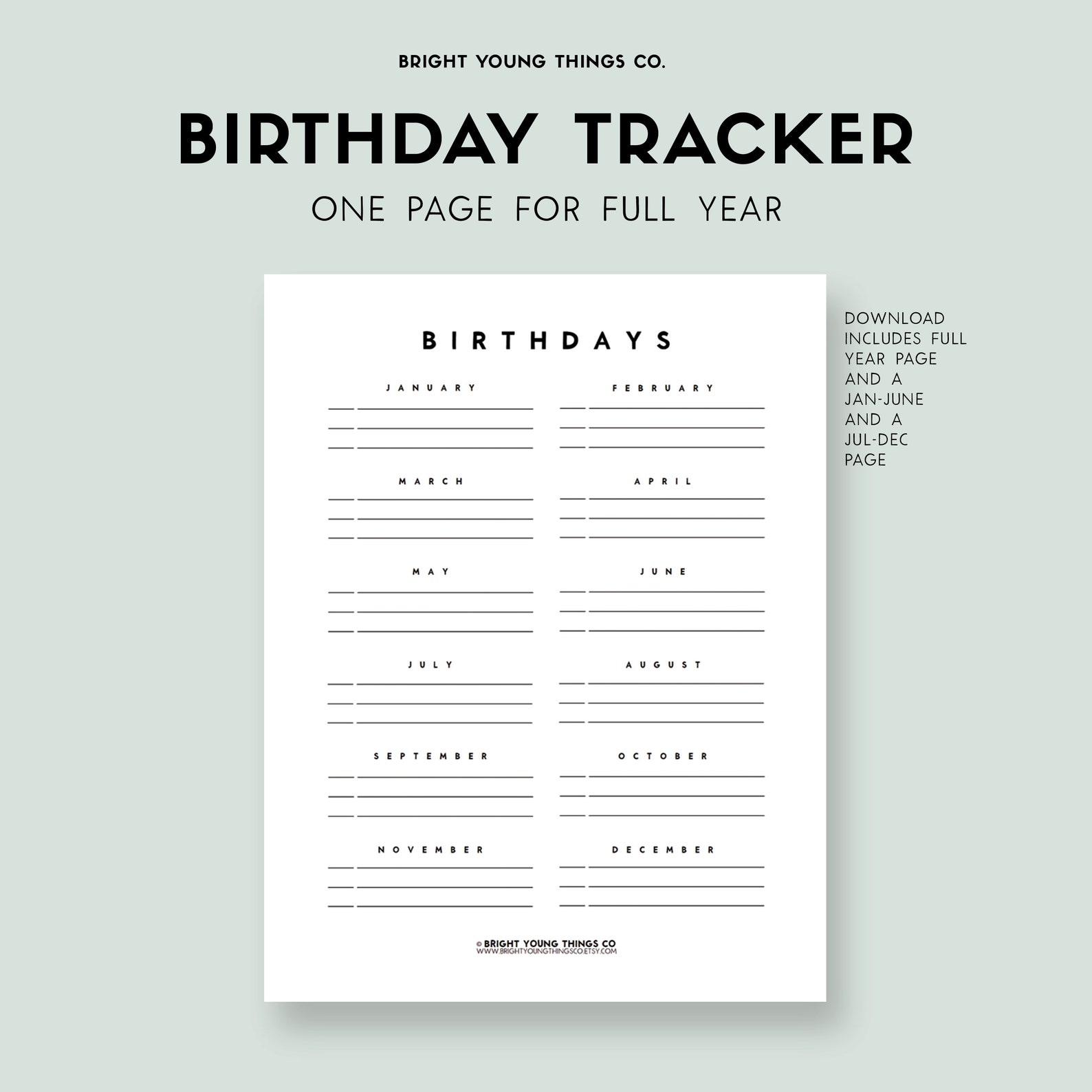 Birthday Tracker PDF Printable, Digital Birthday Tracker, Fillable PDF ...