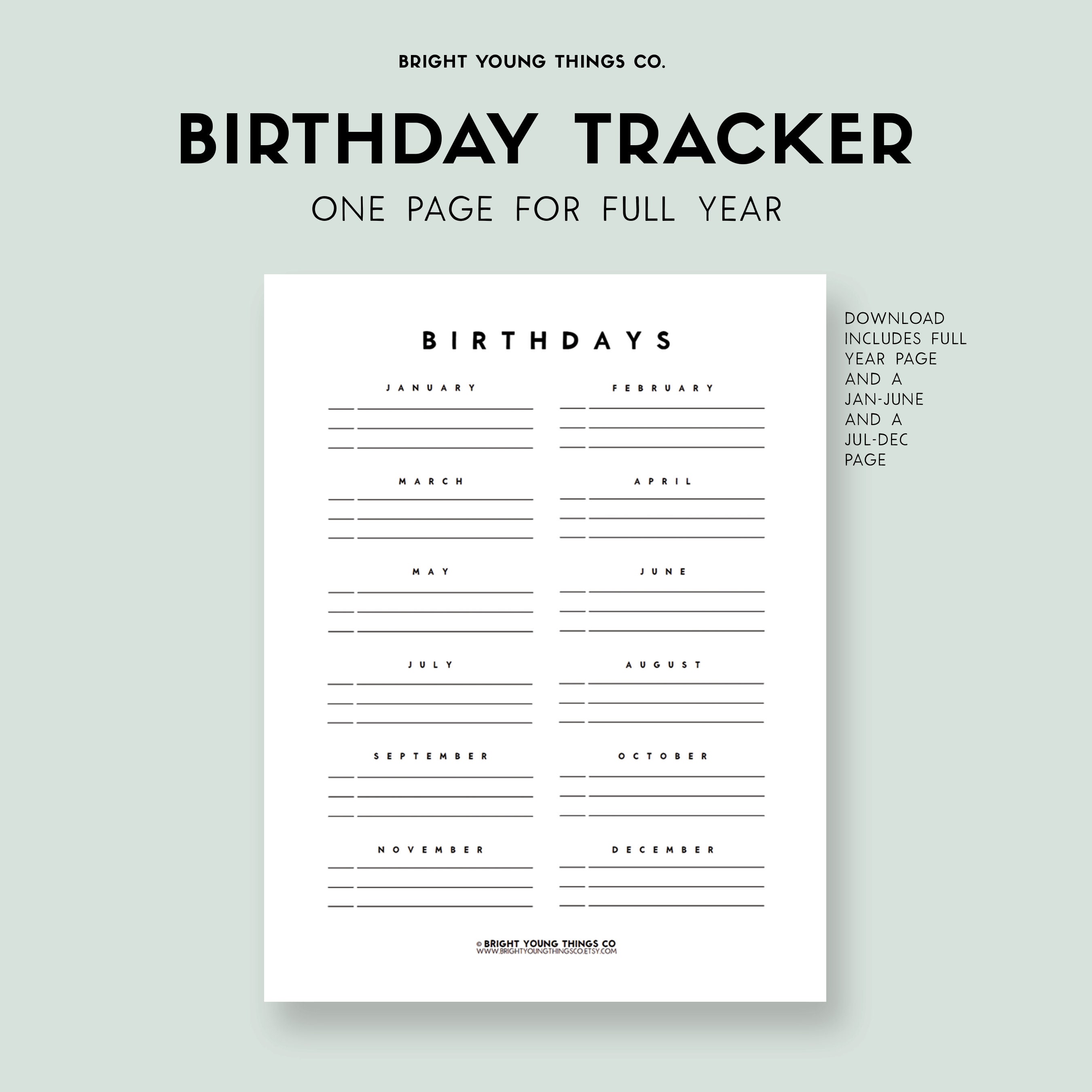 Birthday Tracker PDF Printable, Digital Birthday Tracker, Fillable PDF ...