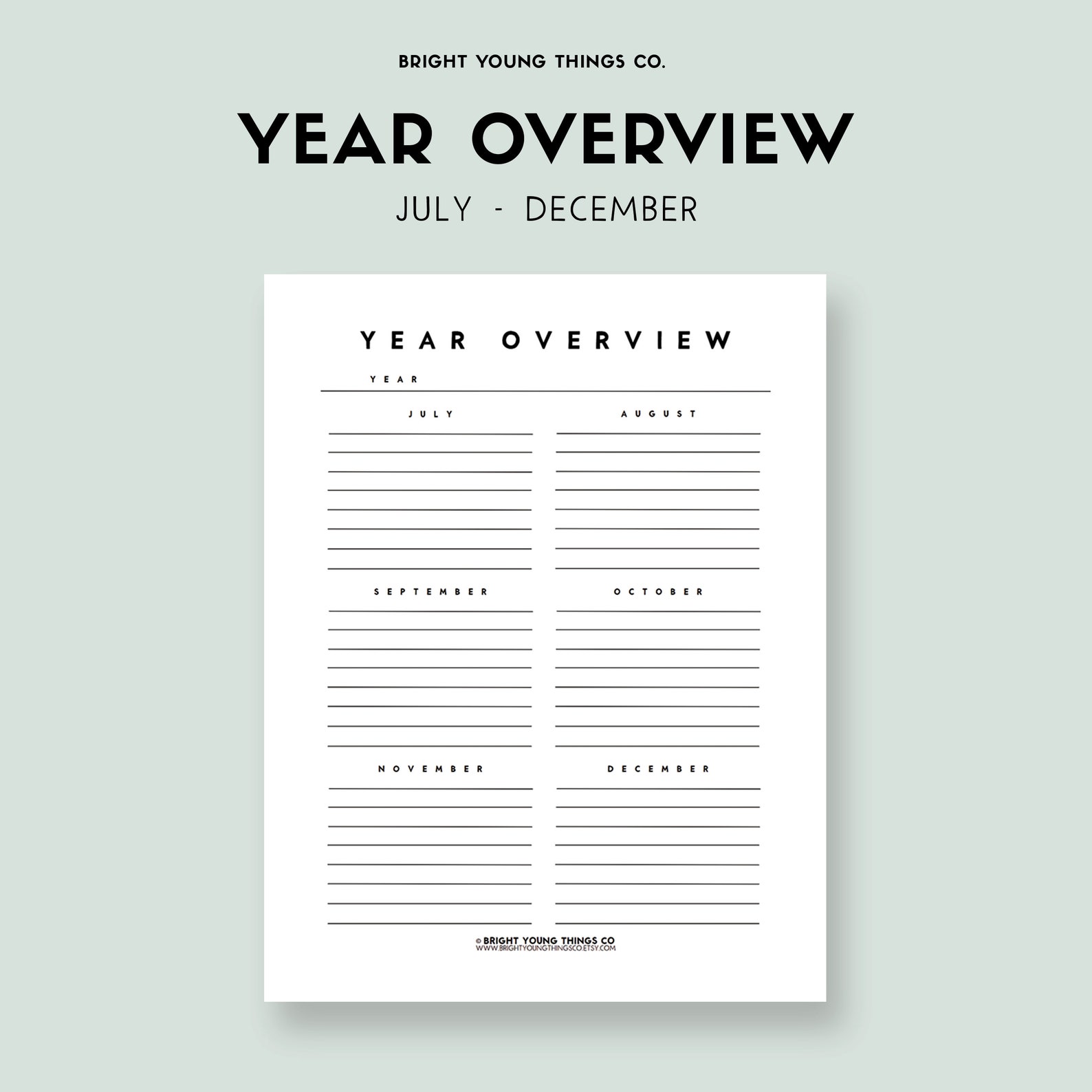 Yearly Overview Year at a Glance Two Page Yearly Planner 12 | Etsy