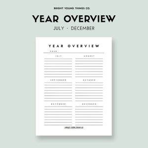 Yearly Overview, Year at a Glance, Two Page Yearly Planner, 12 Month ...