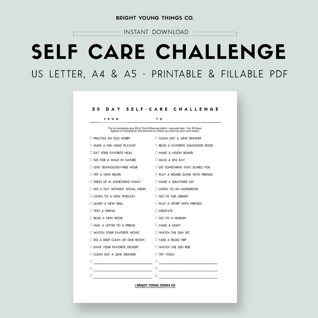 Self Care Challenge, Printable Self Care Planner, Printable Self Care ...