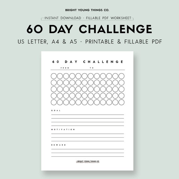 60 Day Challenge Printable PDF 60 Day Challenge Fillable PDF - Etsy