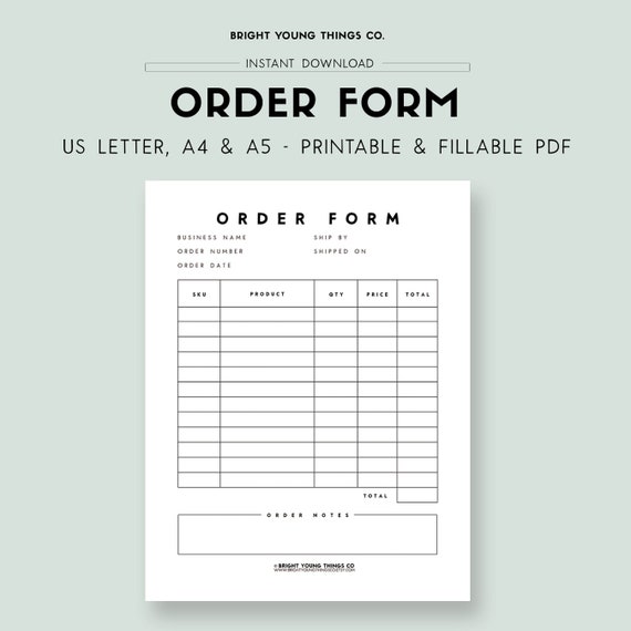 Order Form Printable Small Business Order Form Digital | Etsy