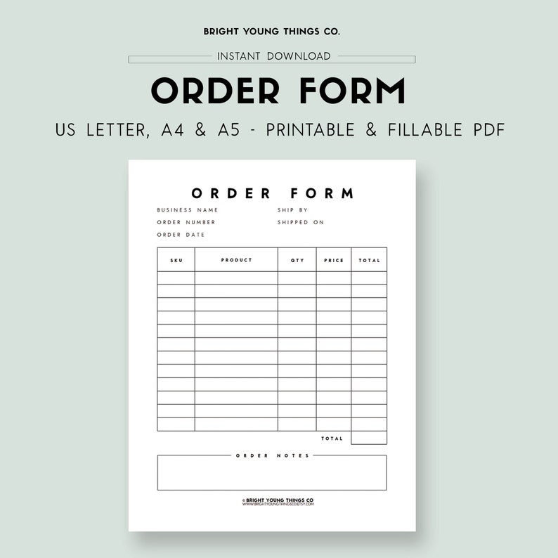 Order Form Printable, Small Business Order Form, Digital Download Order ...