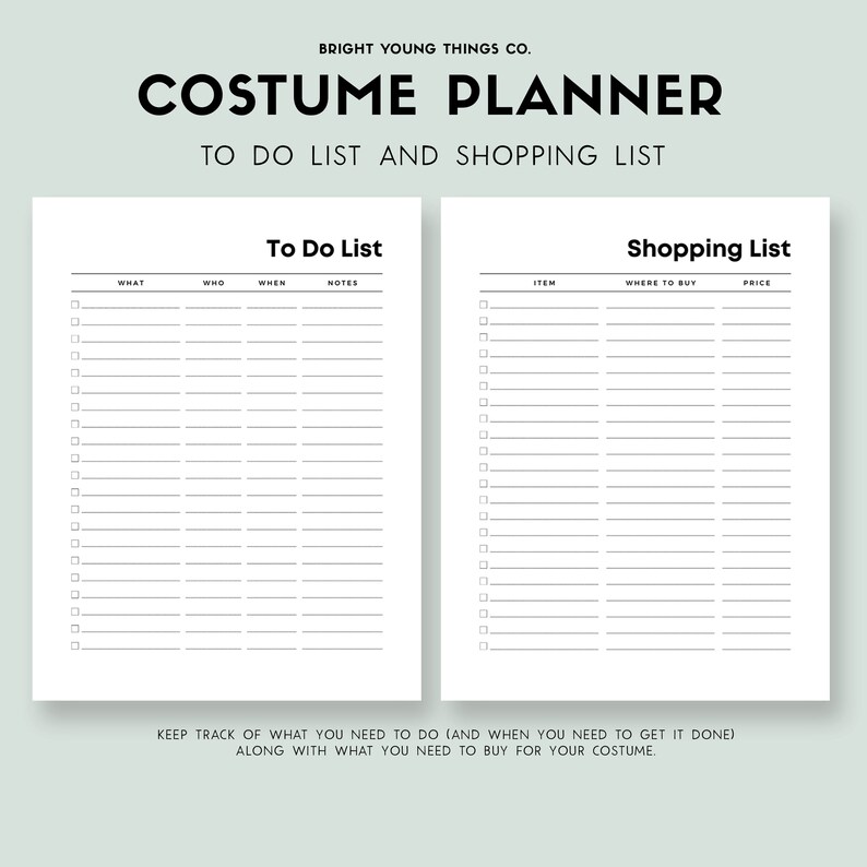 Printable Costume Planner Halloween Costume Planner Ren - Etsy