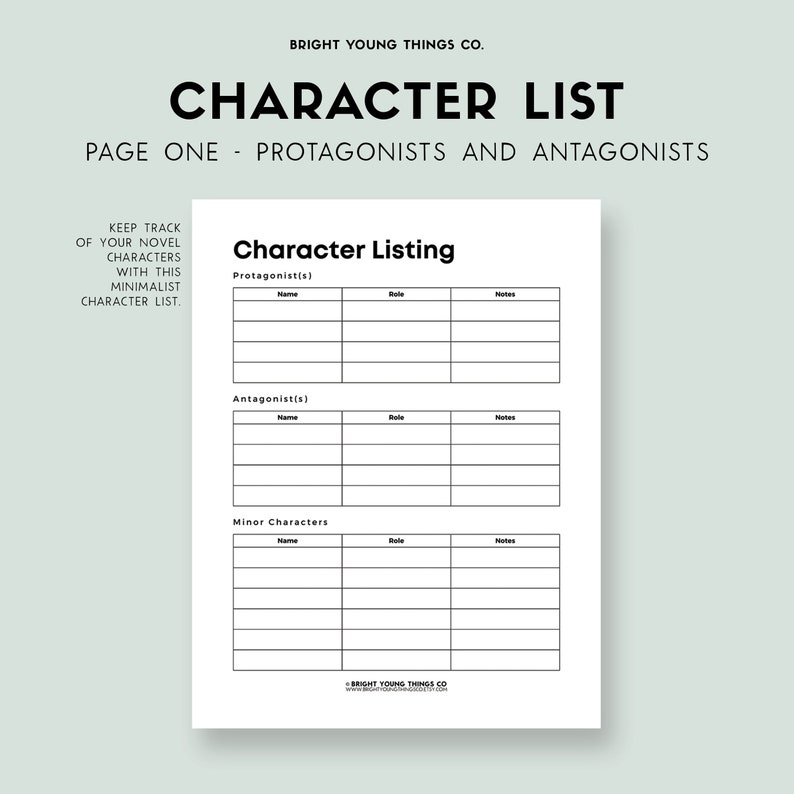 Character Tracker Printable, Novel Writing Worksheets, Novel Writing ...