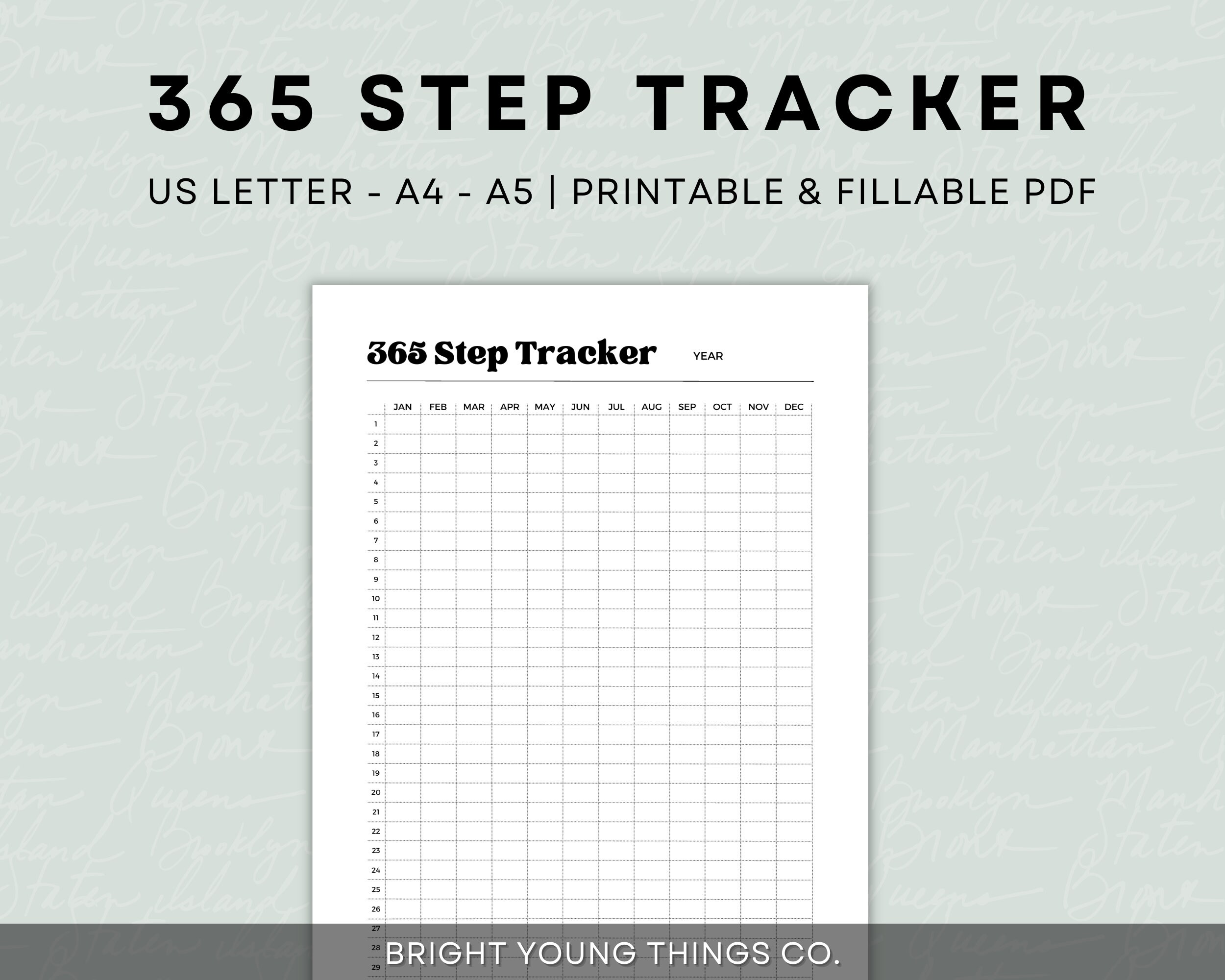 Annual Step Tracker, 365 Days Step Tracker, Printable Step Tracker ...