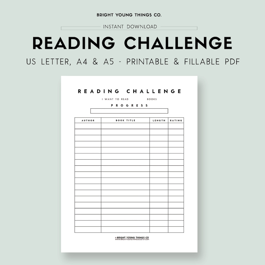 Reading Challenge Tracker, Book Challenge Printable, Book Reading ...