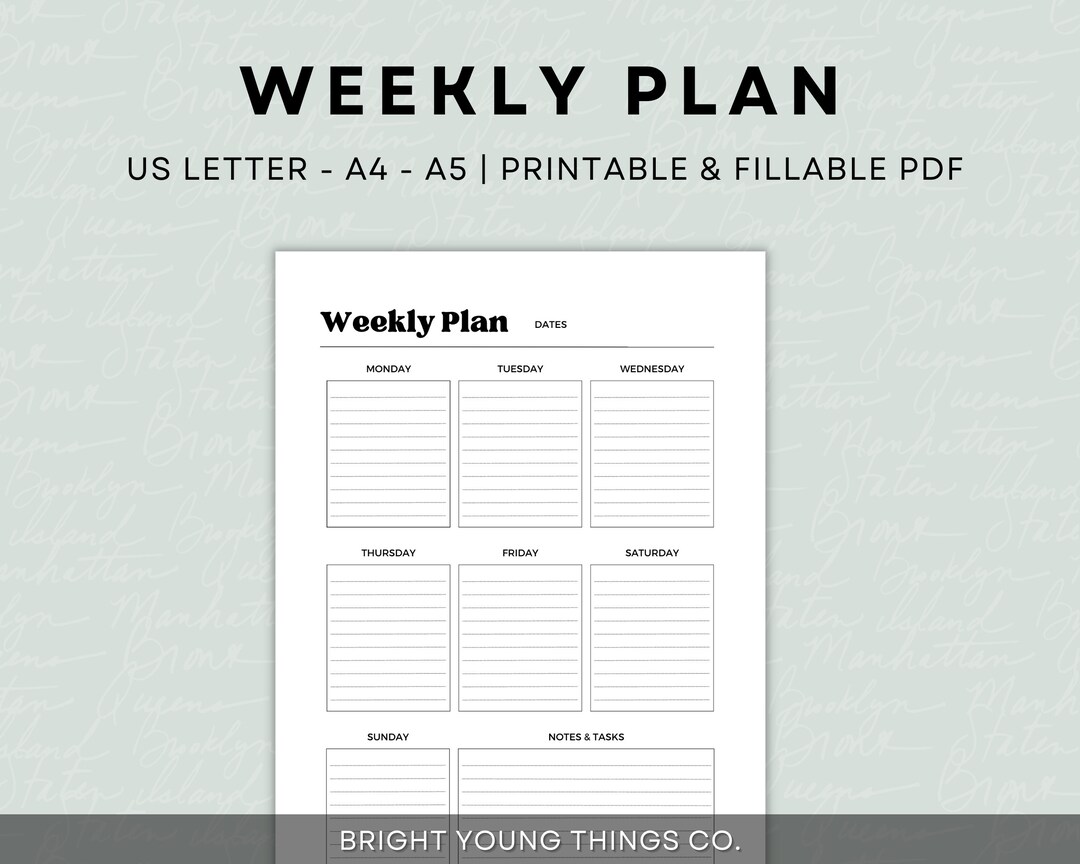 Weekly Plan Printable, Simple Weekly Plan, Printable Weekly Schedule ...
