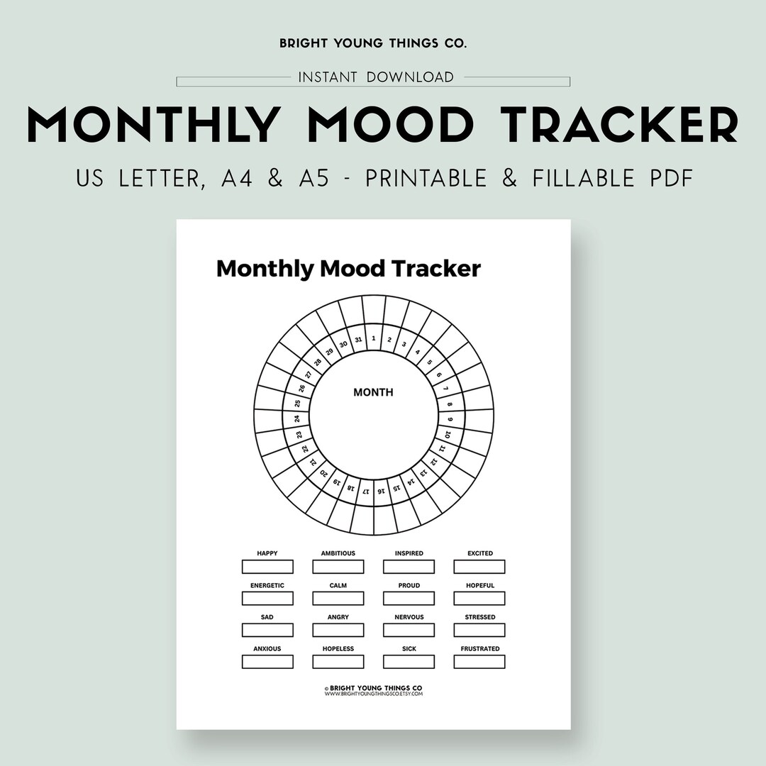 Mood Tracker Template, Monthly Mood Tracker PDF, Printable Mood Tracker ...