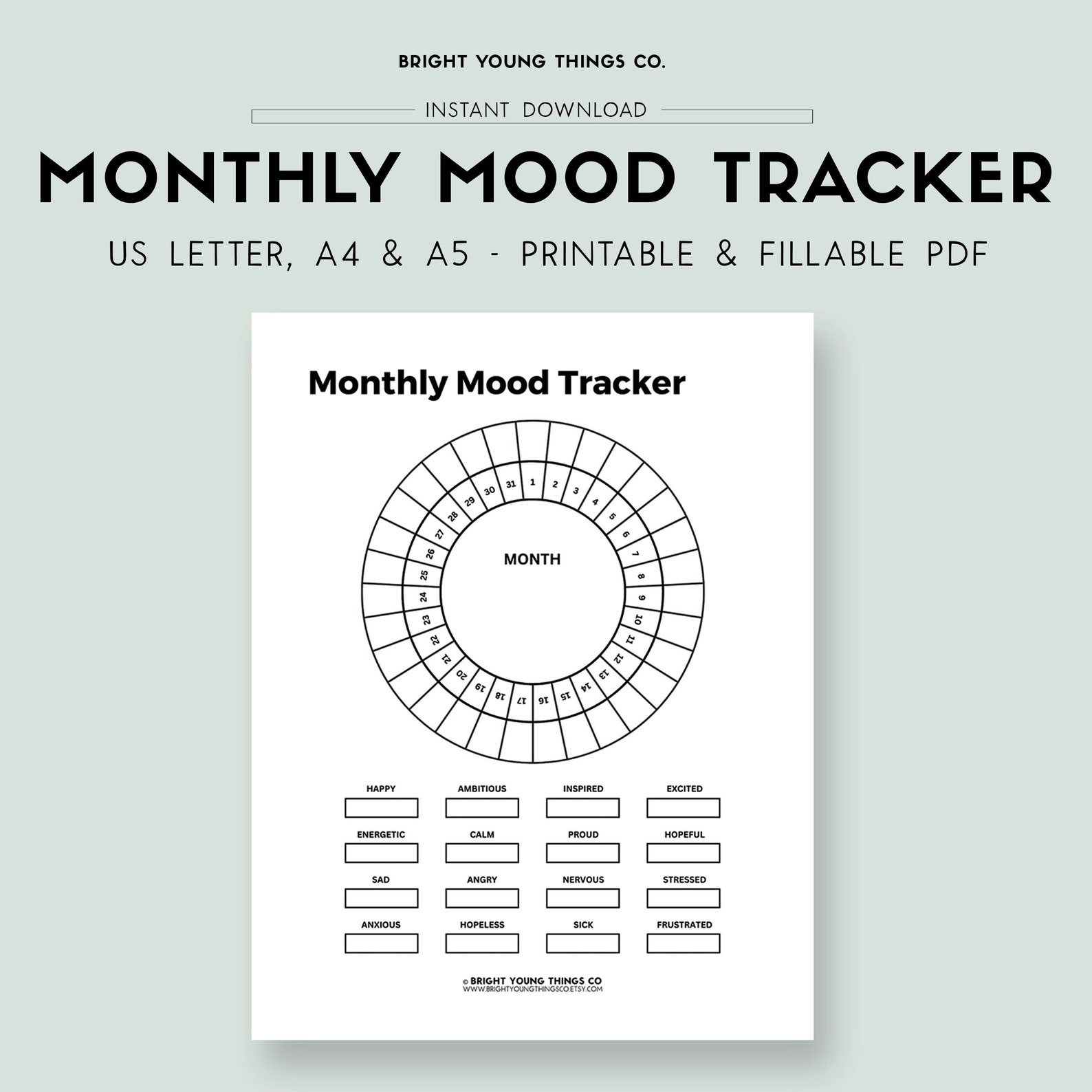 Mood Tracker Template, Monthly Mood Tracker PDF, Printable Mood Tracker ...