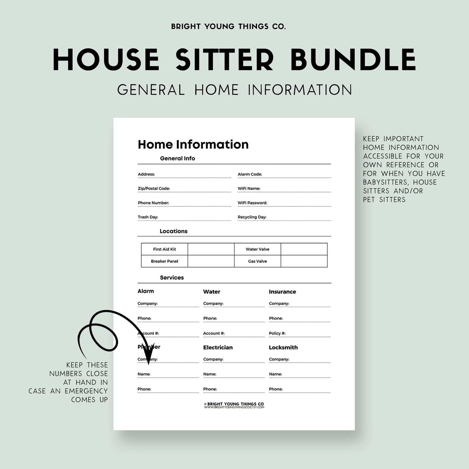 House Sitter Guide Printable Bundle, House Sitter Instructions, House ...