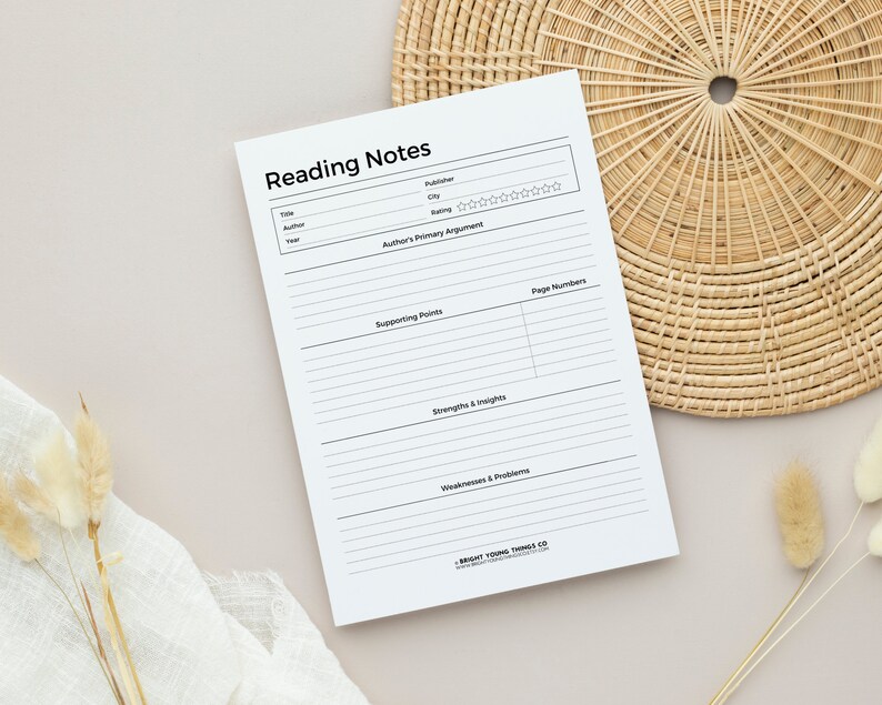 Reading Notes Worksheet, Book Notes Printable, Reading Log Printable ...