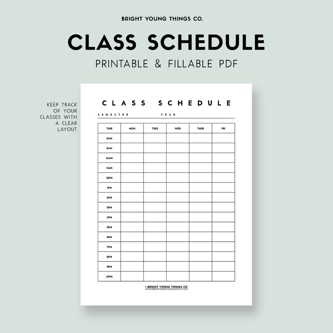 Class Schedule Template, Student Planner Printable, Weekly Timetable ...