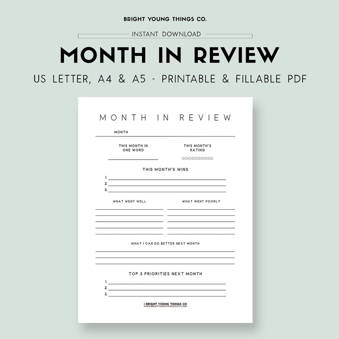 Monthly Reflection PDF, Monthly Reflection Printable, Self Reflection ...