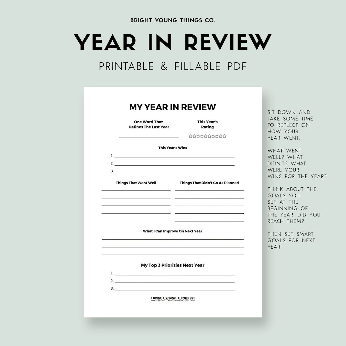 Year in Review Template, Year in Review Printable, Annual Review, Self ...