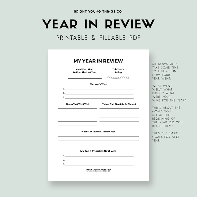 Year in Review Template, Year in Review Printable, Annual Review, Self ...