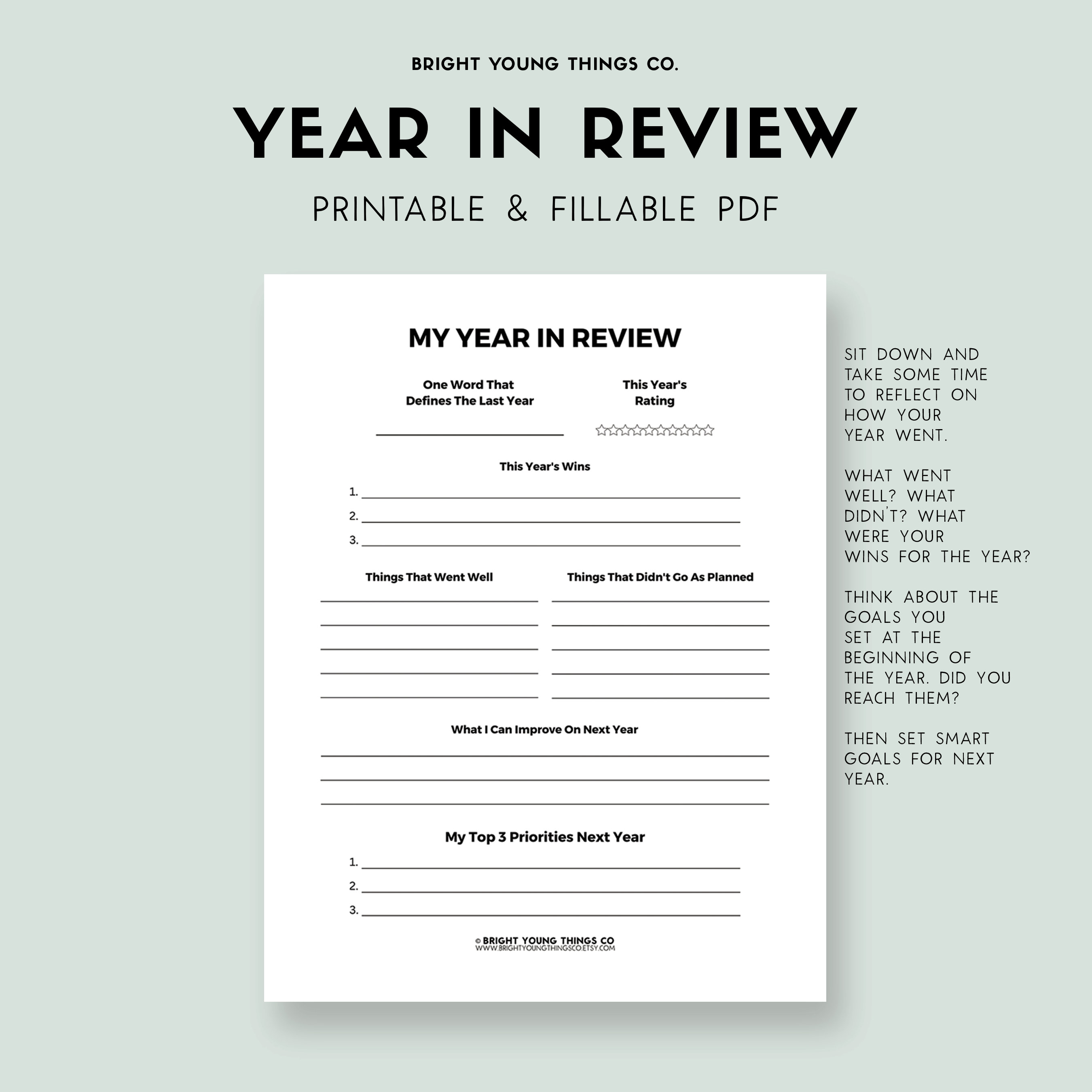Year in Review Template, Year in Review Printable, Annual Review, Self ...
