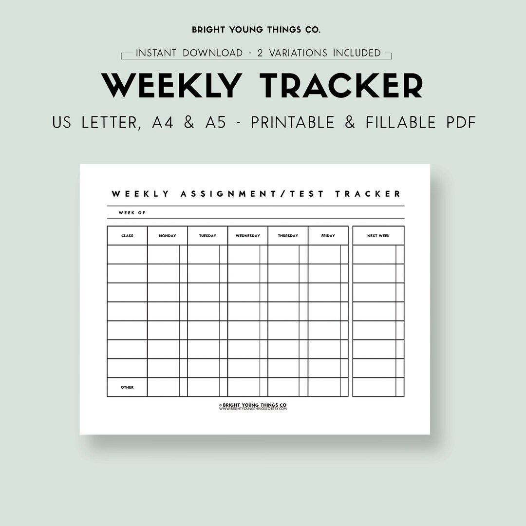 Test and Assignment Weekly Plan, Assignment Tracker Printable ...