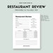 Restaurant Review Printable Worksheet, Printable Review Worksheet ...