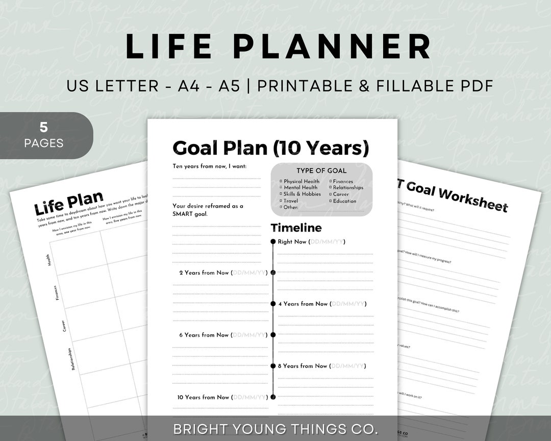 Goal Planning Worksheet Printable, Life Plan Worksheet Printable, SMART ...