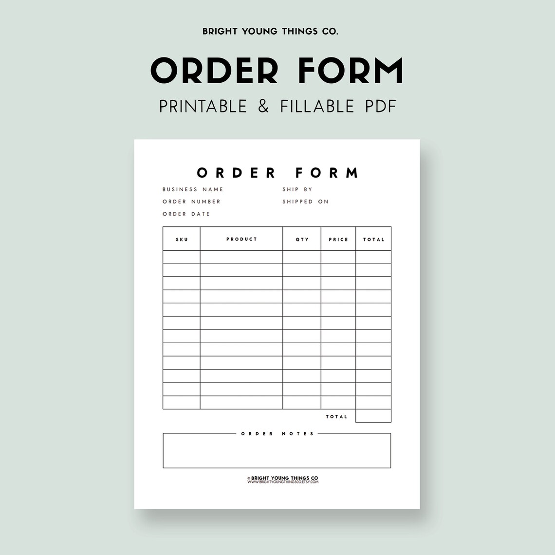 Order Form Printable, Small Business Order Form, Digital Download Order ...