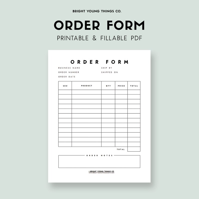 Order Form Printable, Small Business Order Form, Digital Download Order ...